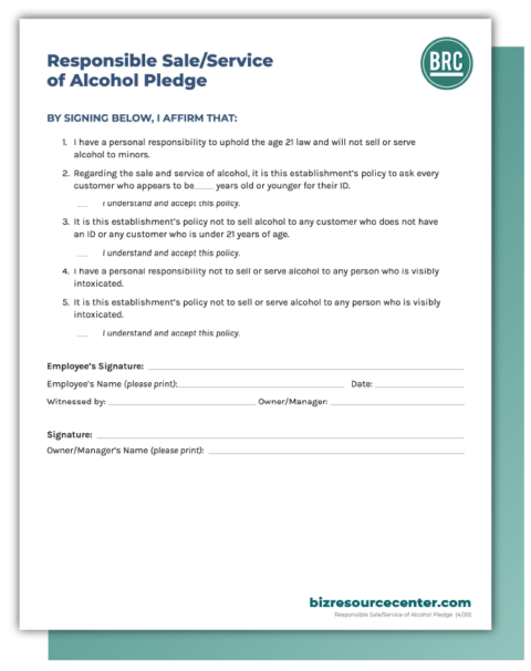Responsible Sale/Service of Alcohol Pledge - Business Resource Center