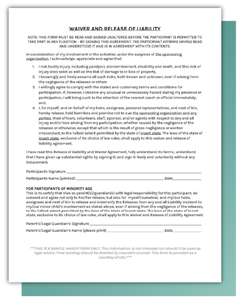 Sample Waiver of Liability - Business Resource Center