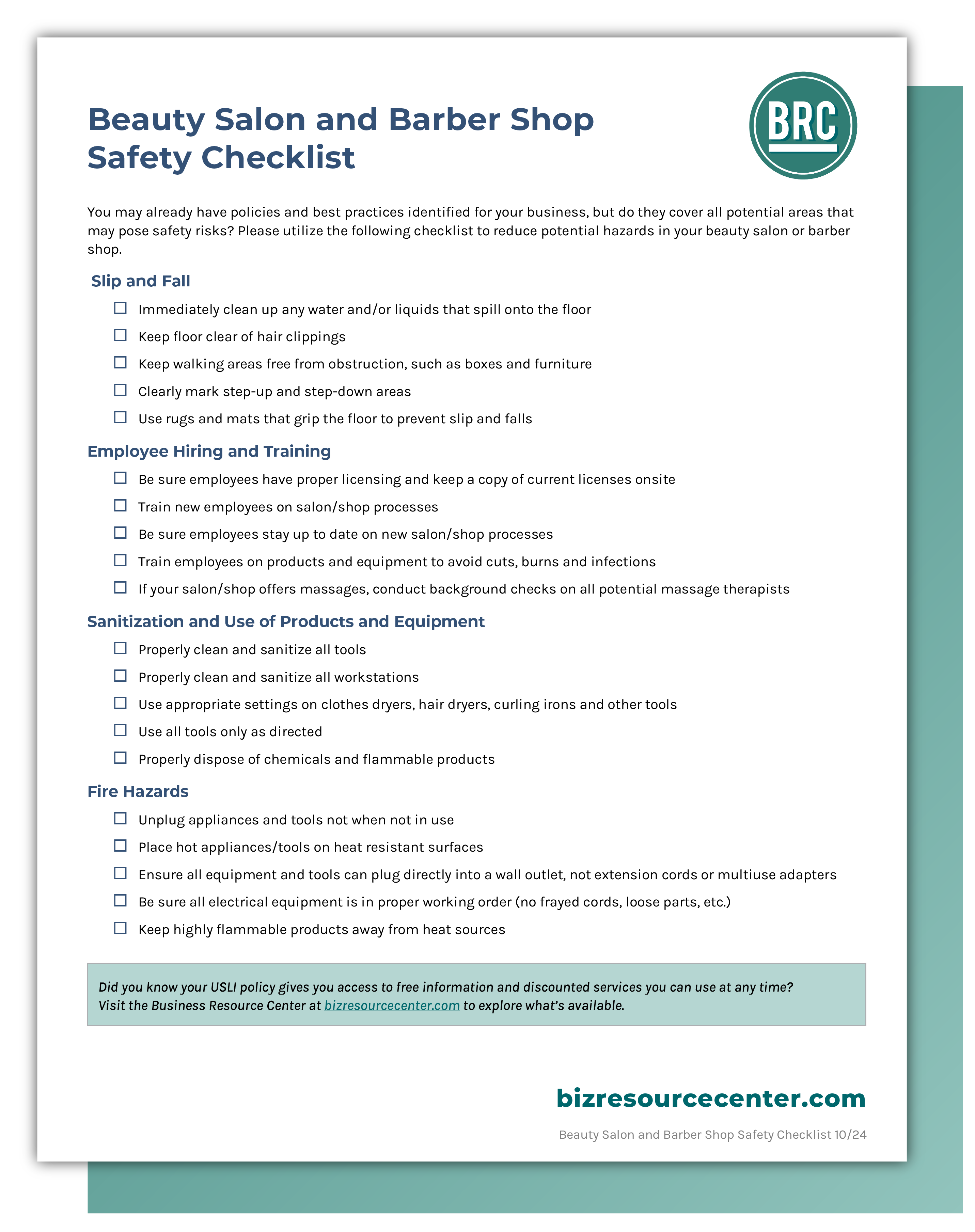 Beauty Salon and Barber Shop Safety Checklist - Business Resource Center